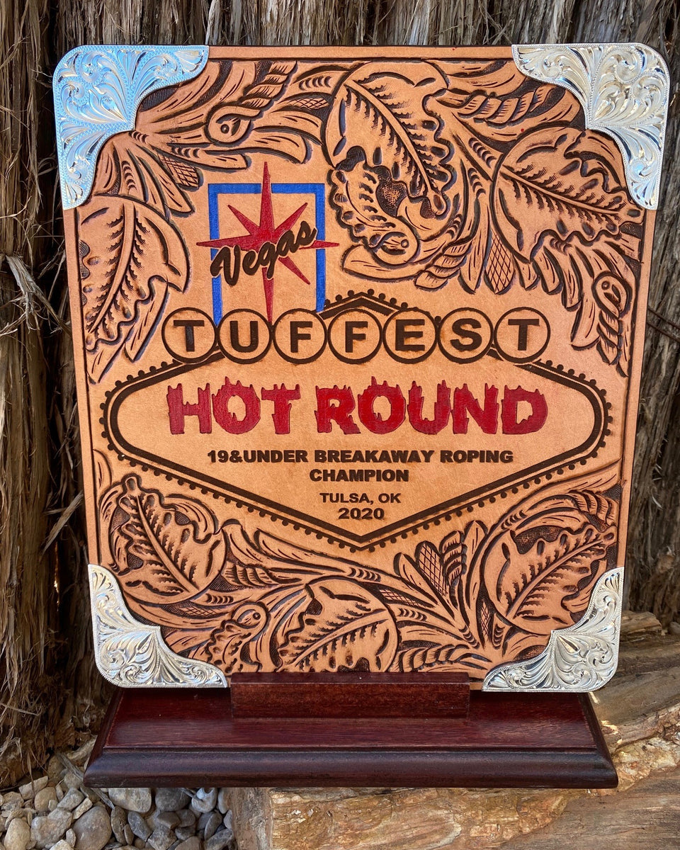 Leather Plaques with wood stand – Shea Michelle Buckles